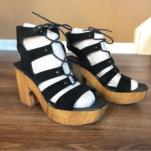 J Slides | Shoes | Nwot Jslides Black Suede Tieup Platform Wedge ...
